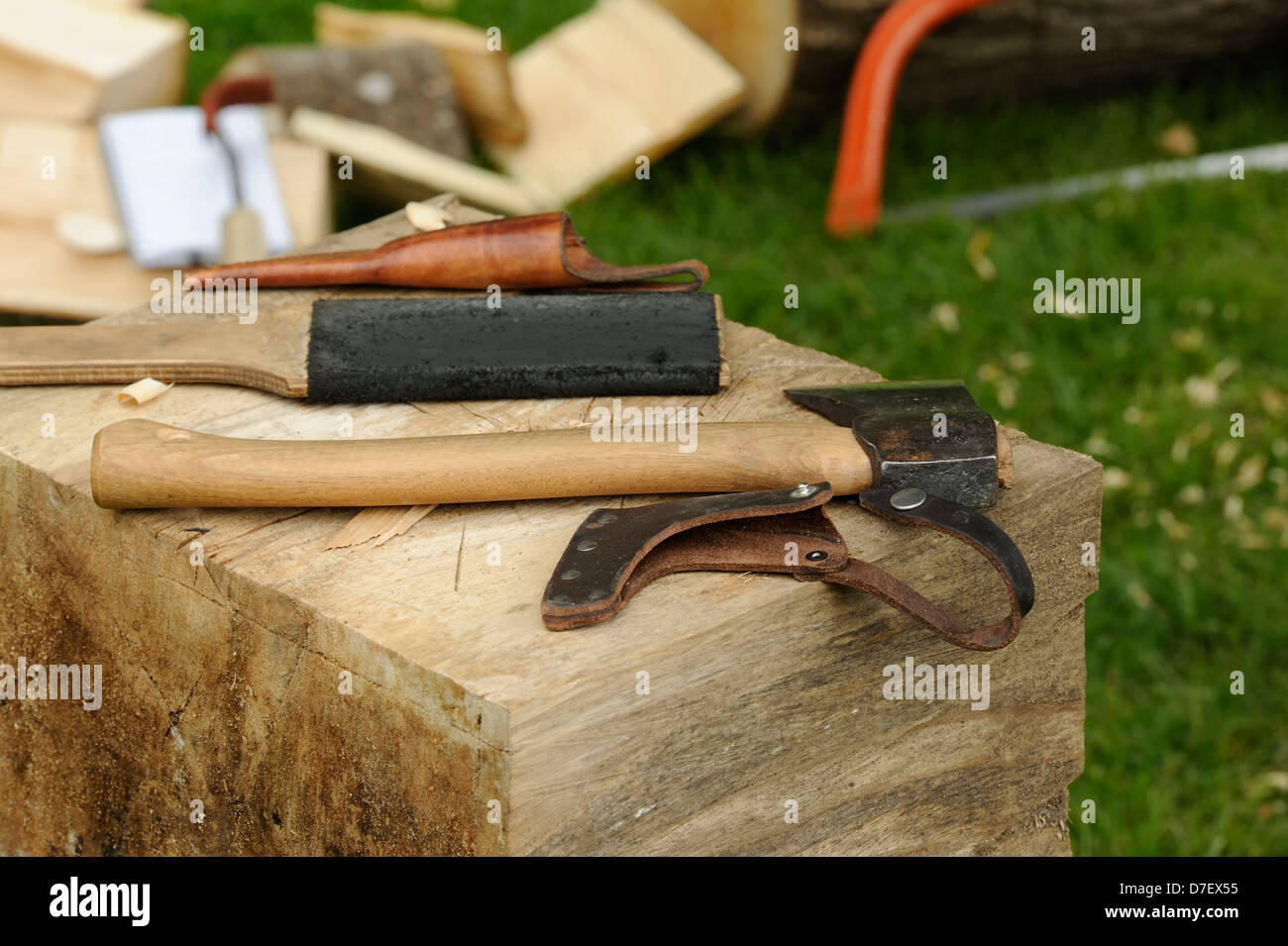wood carvers tools laid on a wooden block Stock Photo - Alamy
