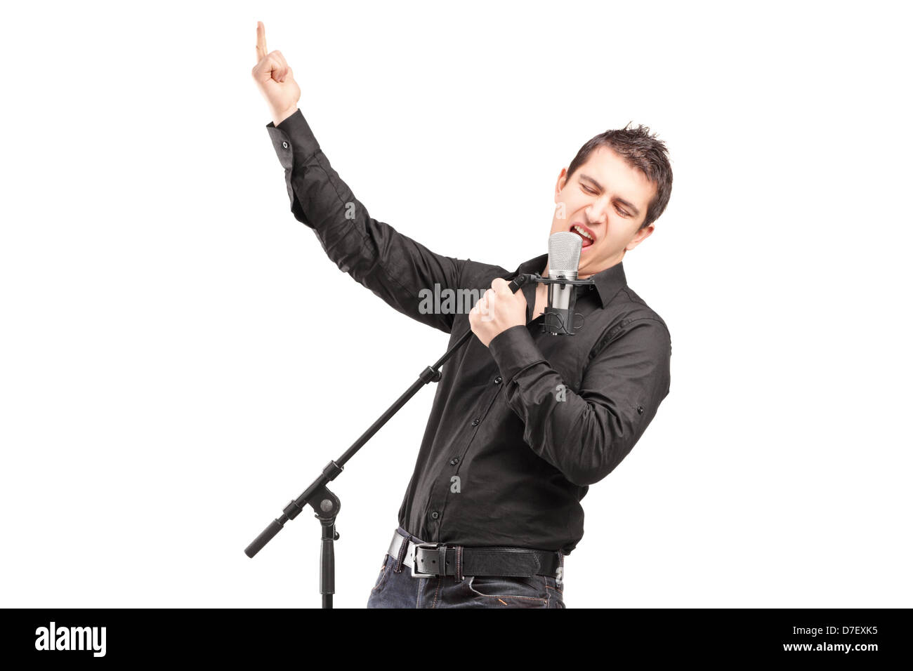 A male singer performing a song isolated on white background Stock ...
