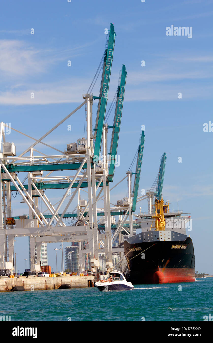 Miami Florida,Biscayne Bay water,Port of Miami,cargo,lift,cranes ...