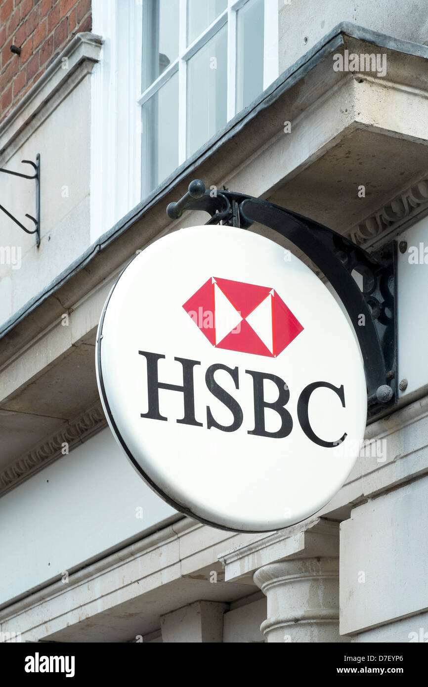 Looking up at HSBC bank sign with logo Stock Photo - Alamy