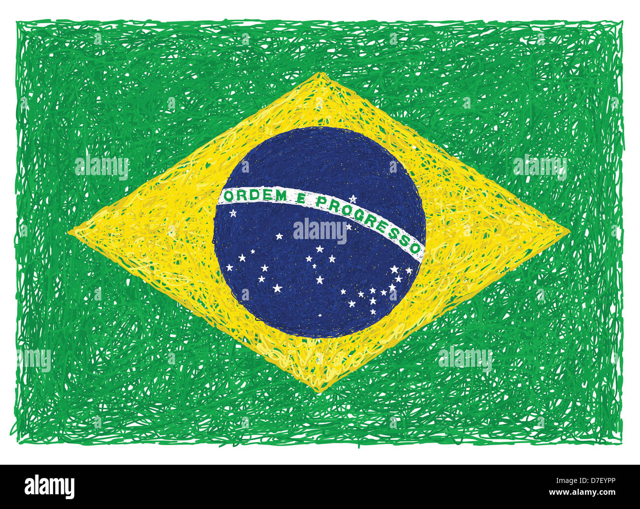 hand drawn illustration of flag of Brazil Stock Photo - Alamy