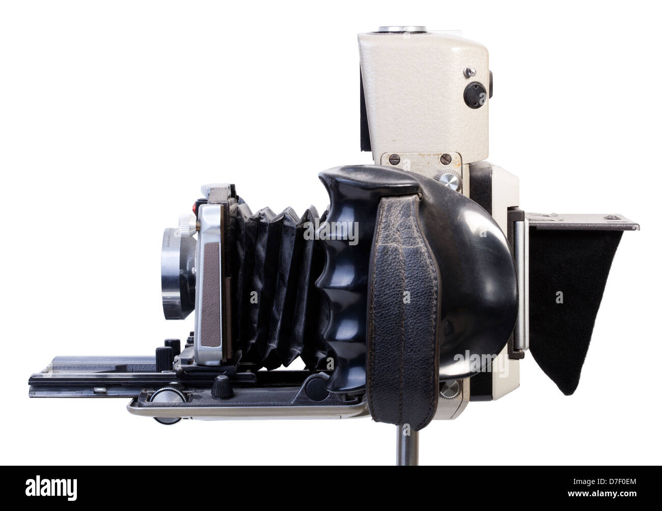 Side view of an old fashioned dusty vintage camera isolated on white ...