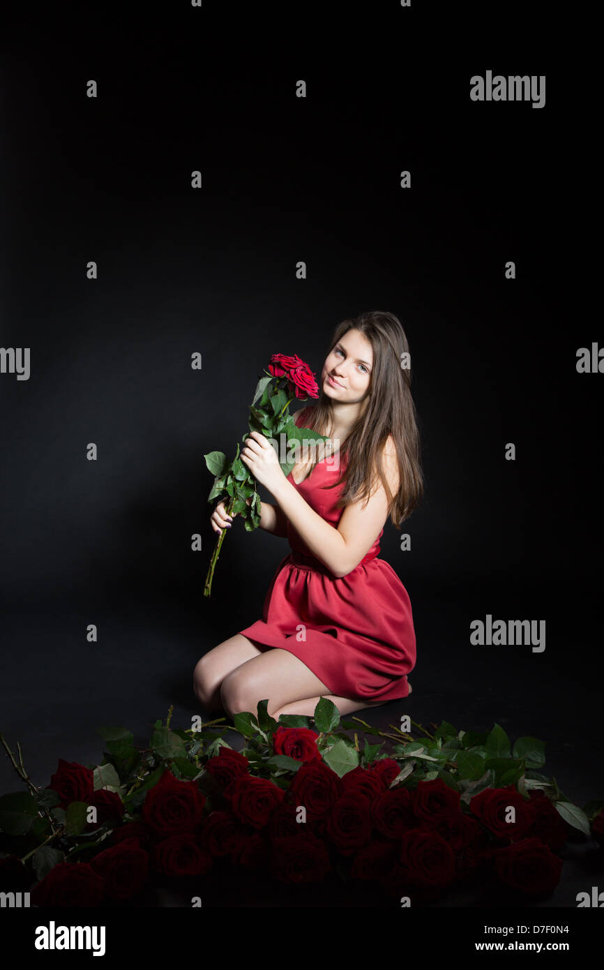 beautiful girl with roses Stock Photo - Alamy