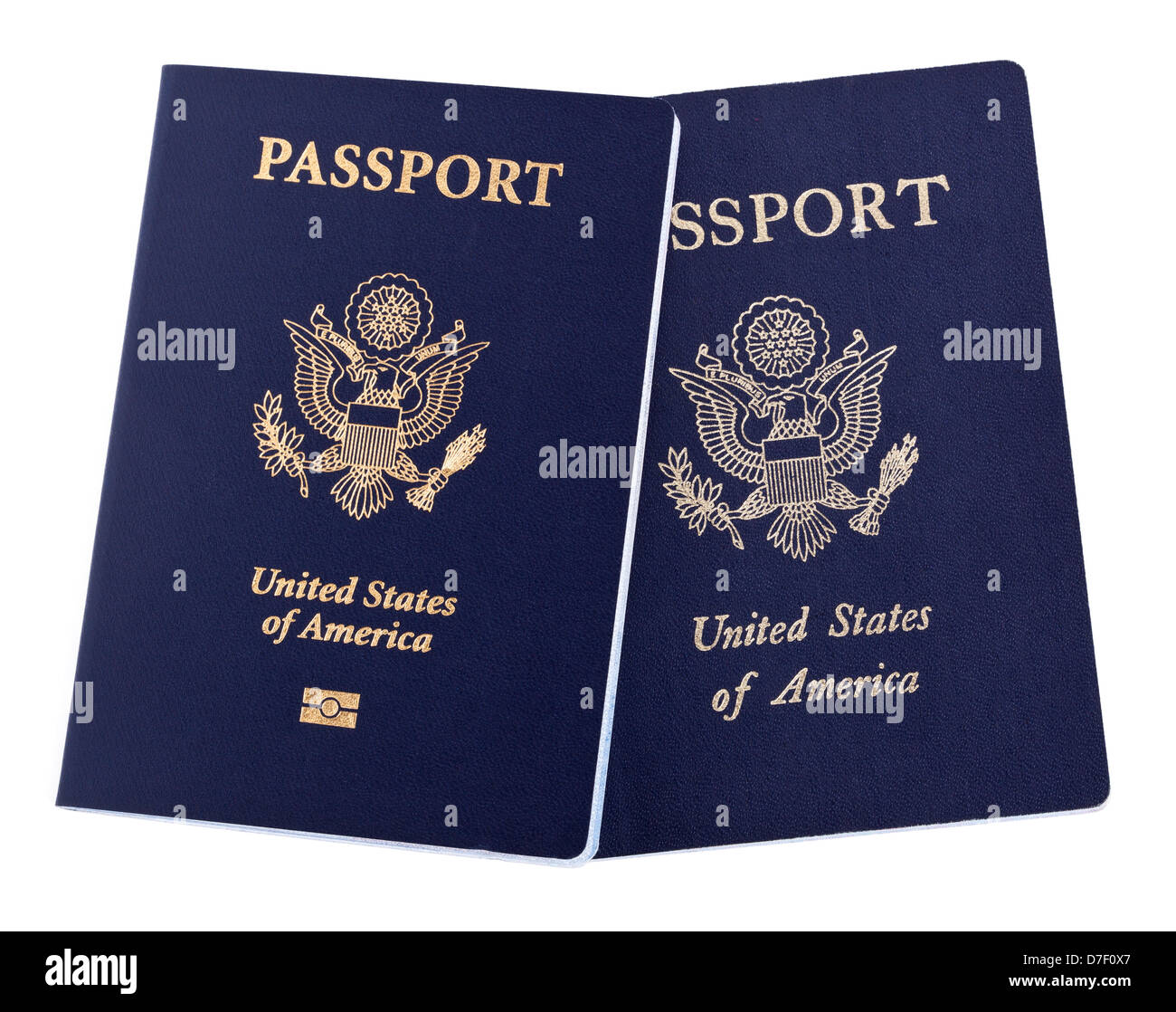 Two USA passports isolated on white background. one on left is new ...