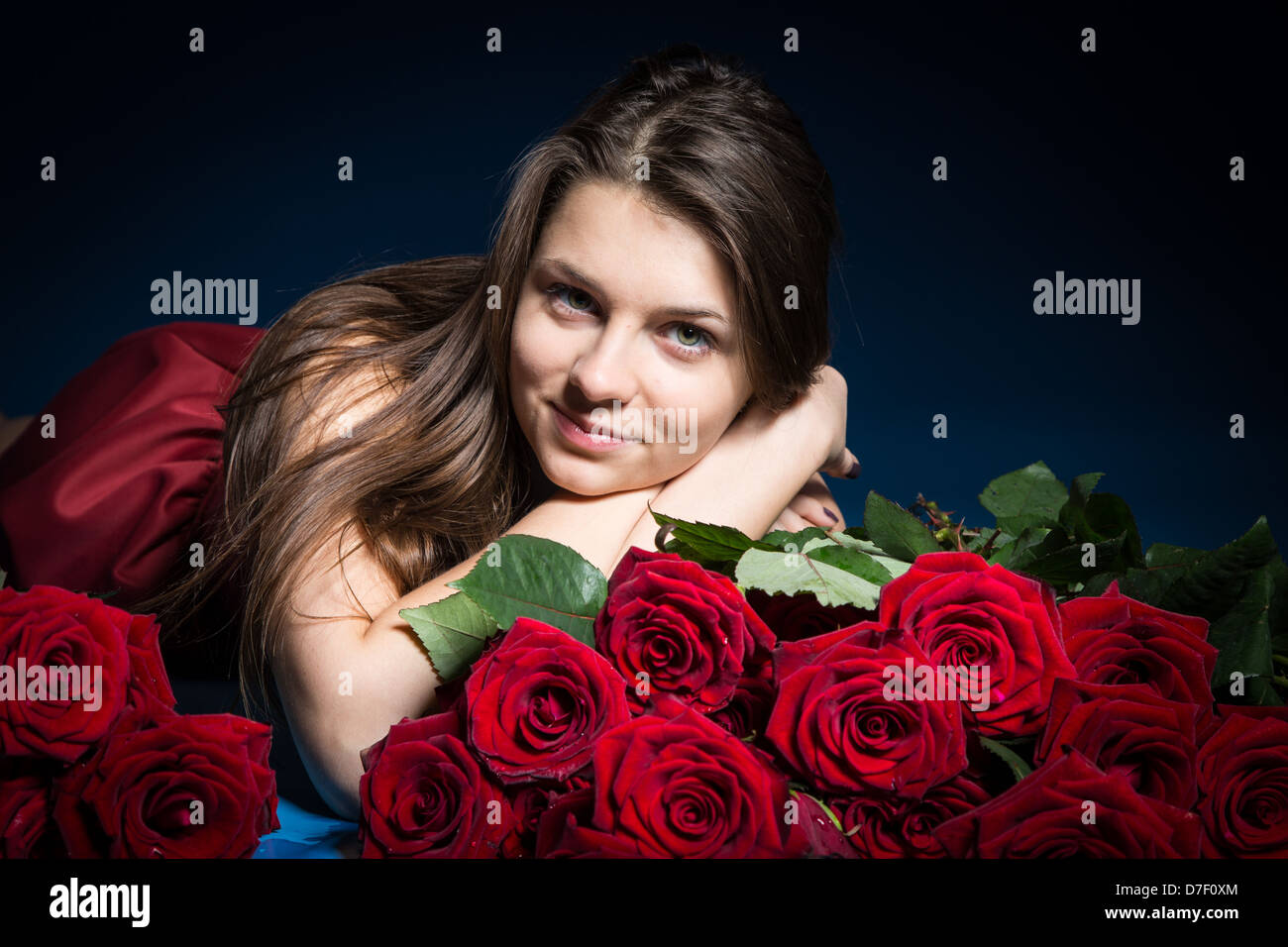 beautiful girl with roses Stock Photo - Alamy
