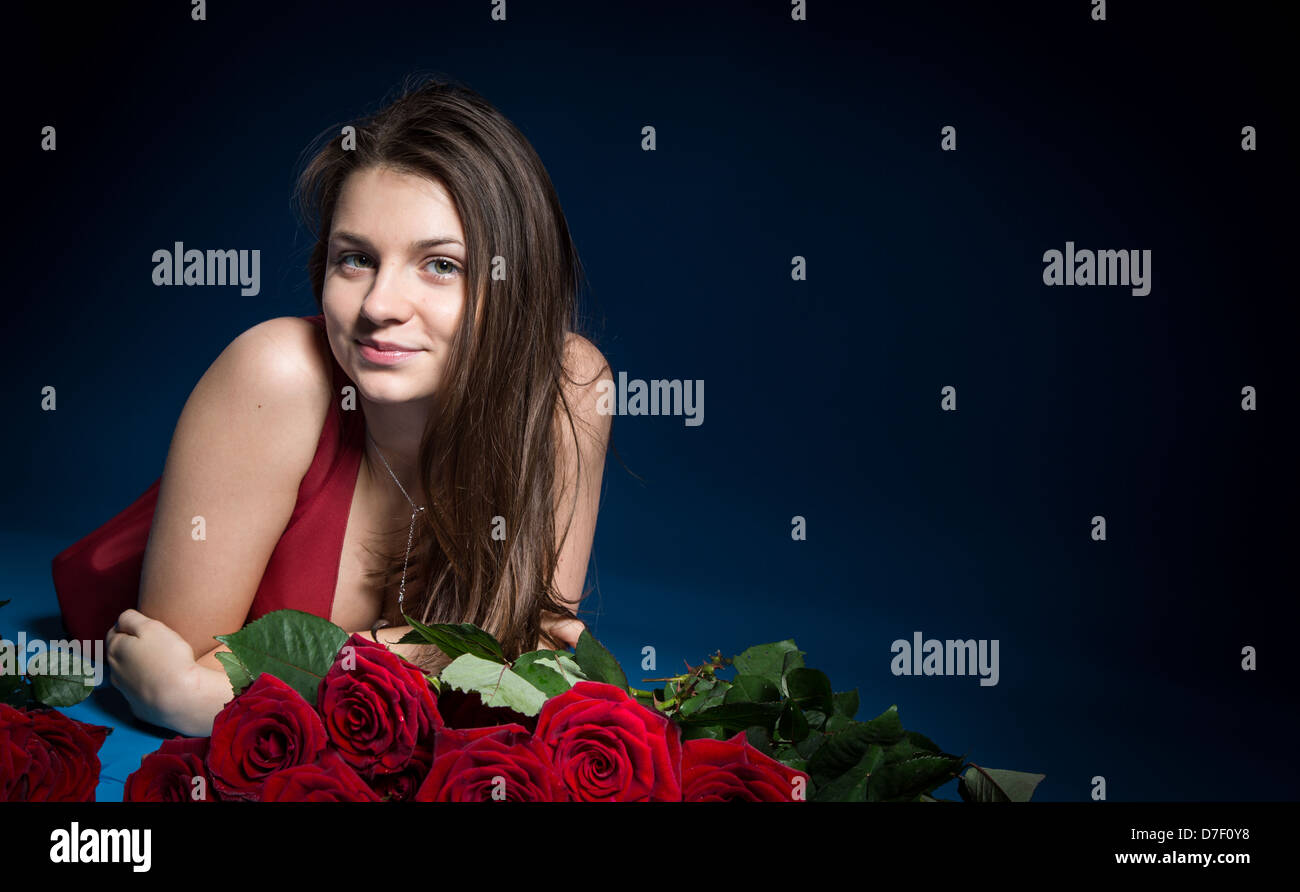 beautiful girl with roses Stock Photo - Alamy