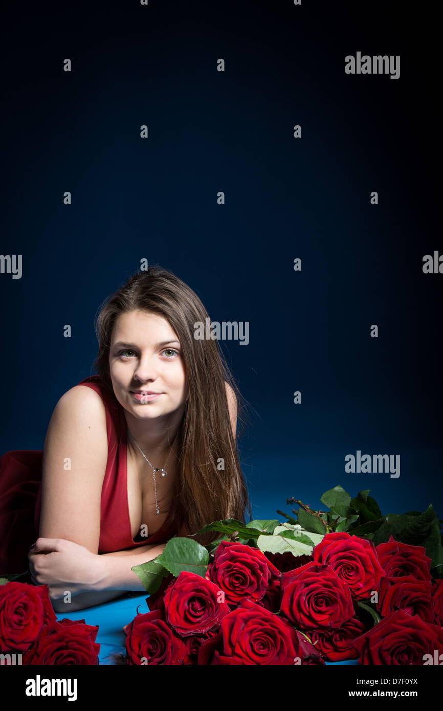 beautiful girl with roses Stock Photo - Alamy