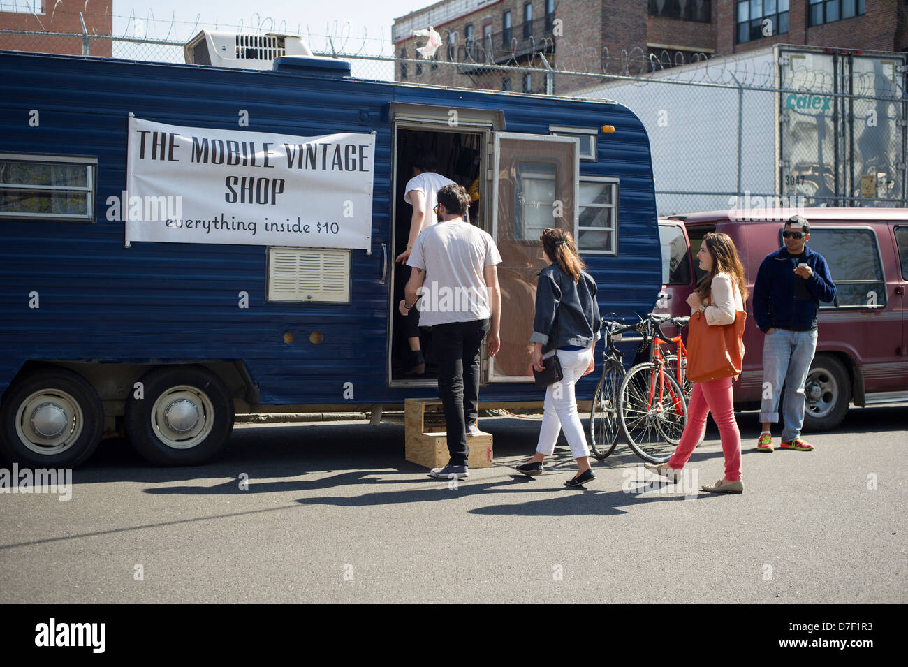 Customers enter The Mobile Vintage Shop in the Bushwick neighborhood of ...
