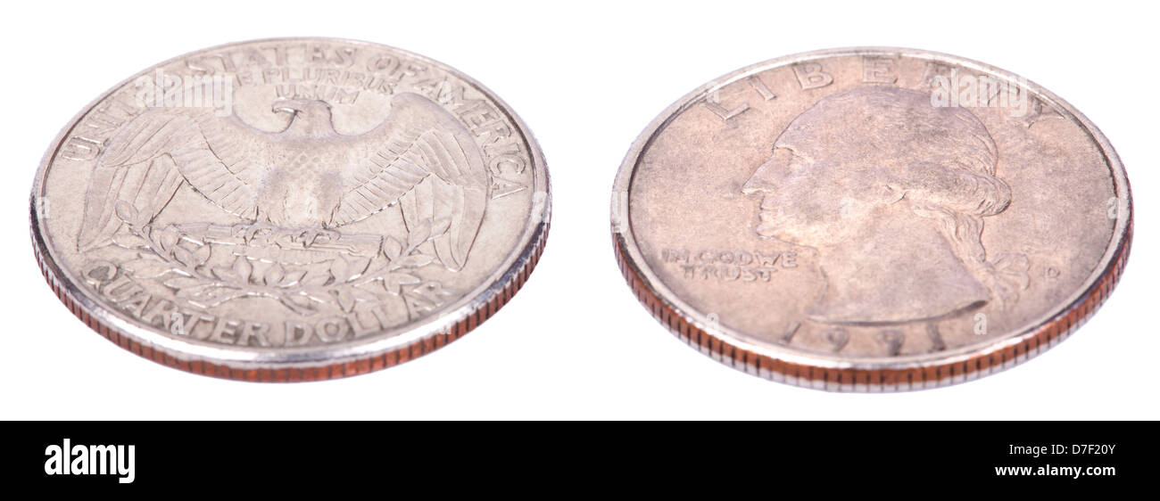 Two sides USA 25 cent (quarter) coin. obverse side depicts president's ...