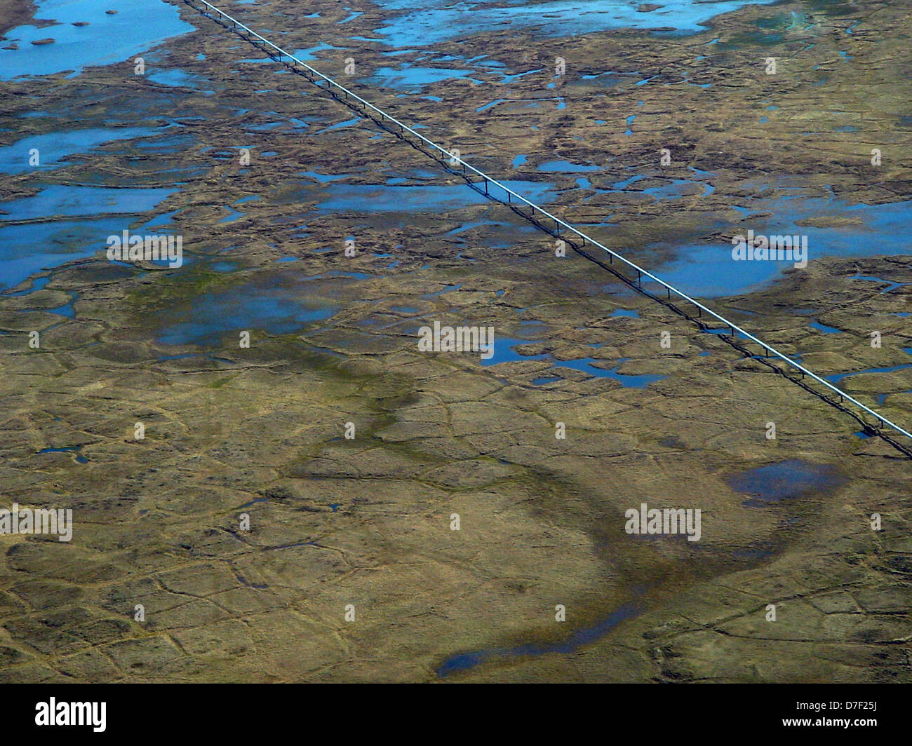 Aerial view of the Badami pipeline carrying crude oil from the Alaska ...