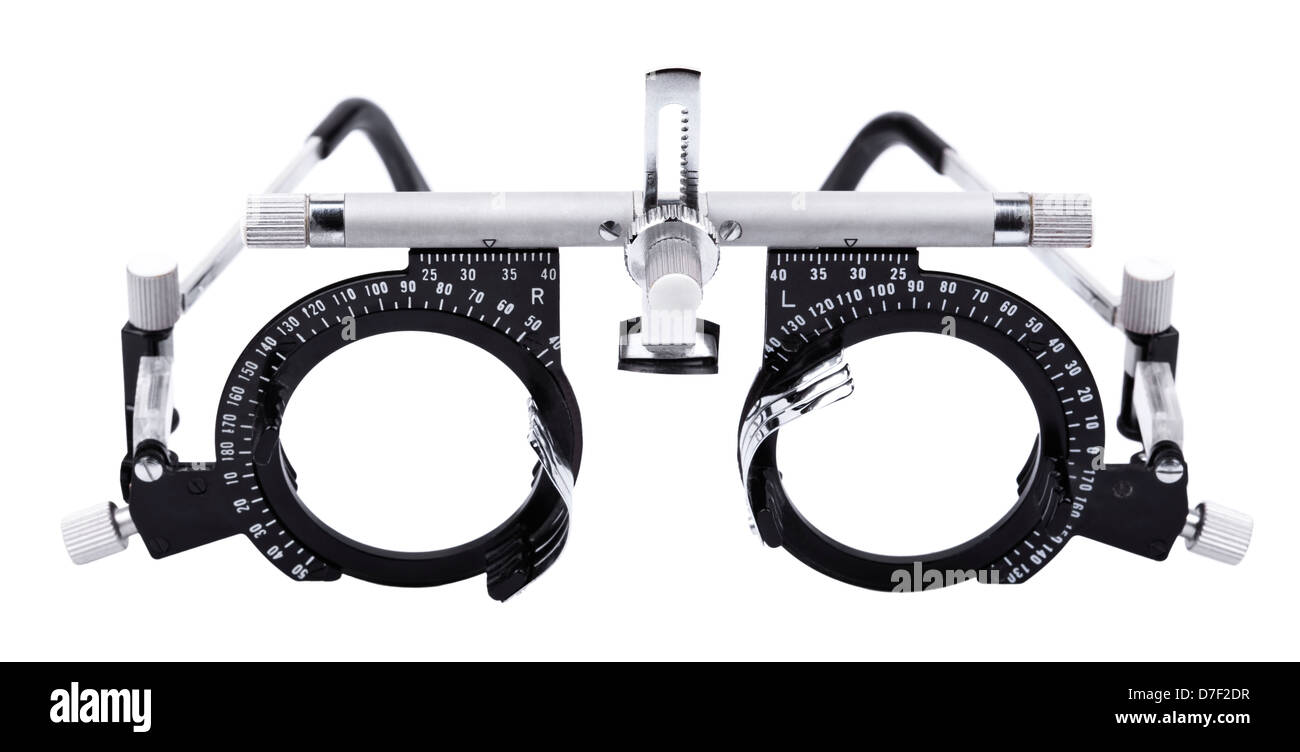 Spectacles used for eyesight tests isolated on white background Stock ...