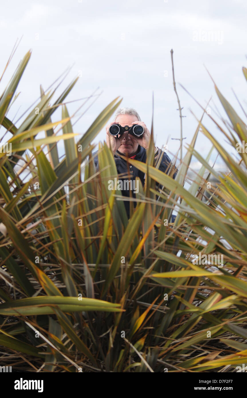 A nosy man looking through binoculars Stock Photo - Alamy