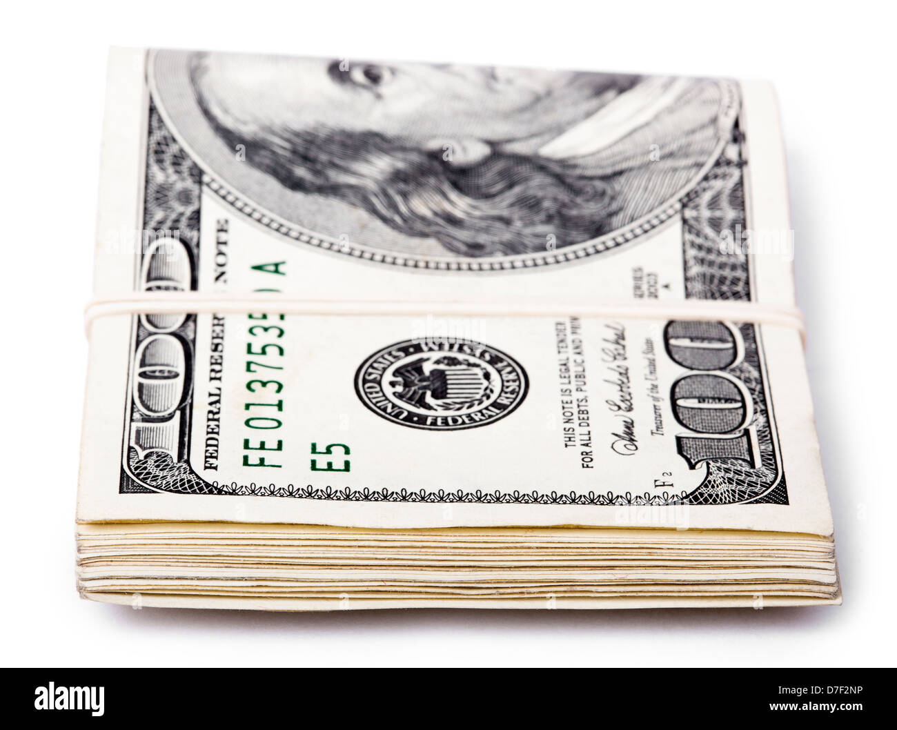 A bunch of 100 American Dollars money notes folded and held together ...