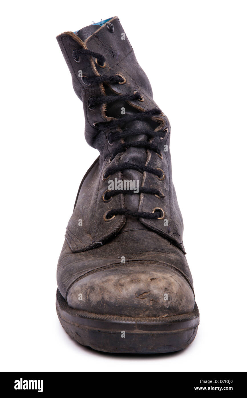 Frontal view of a very worn right boot, issued by the Israeli army (IDF ...
