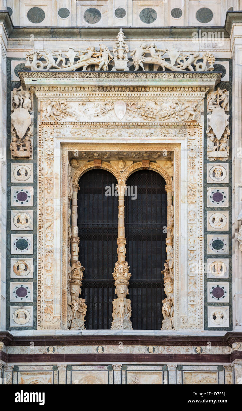 Church façade decorations, Certosa di Pavia monastery complex, Italy ...