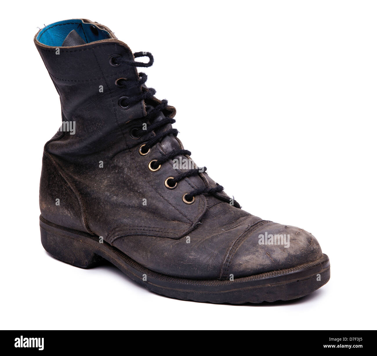 Diagonal view of a very worn right boot, issued by the Israeli army ...