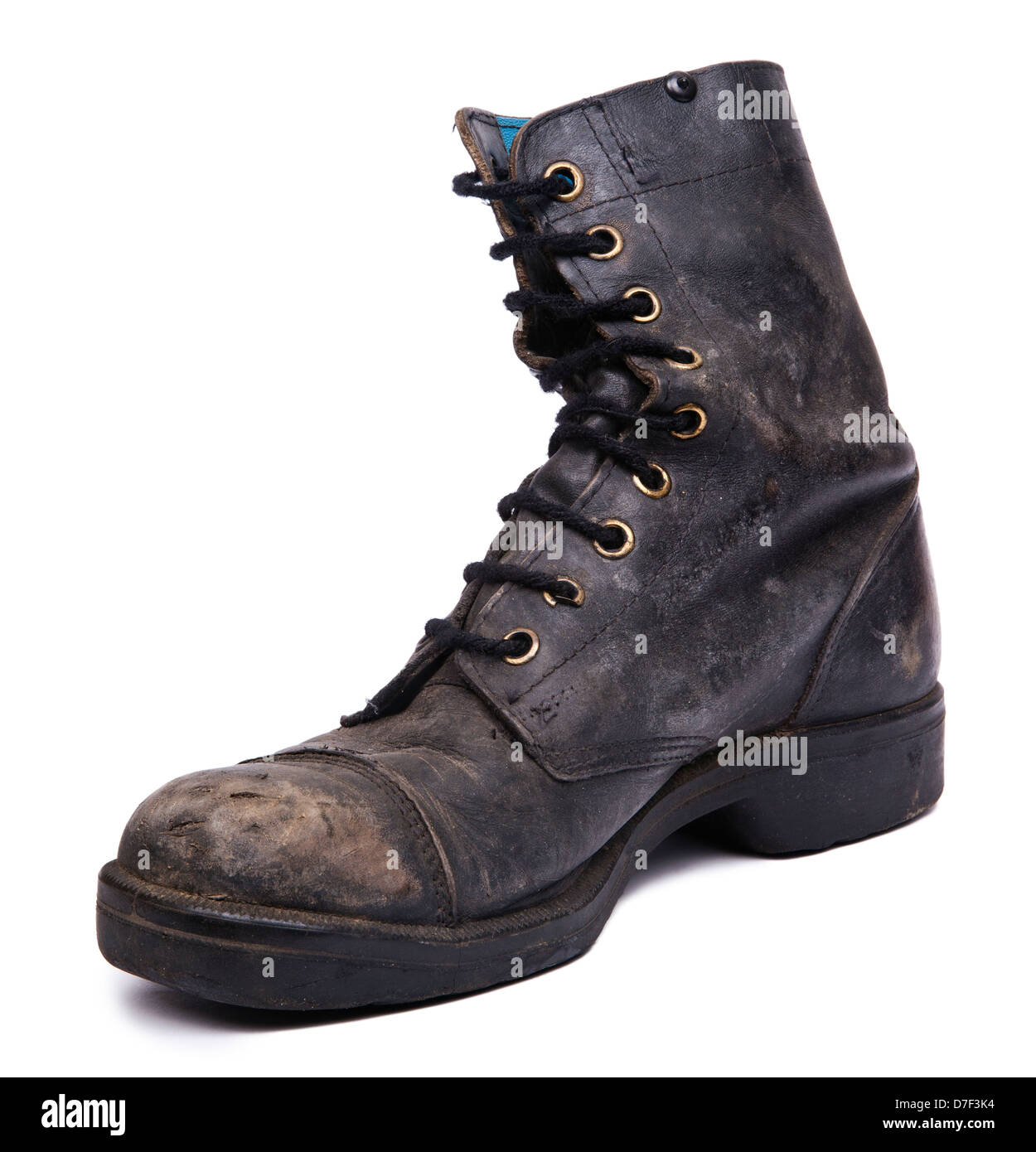 Diagonal view of a very worn right boot, issued by the Israeli army ...