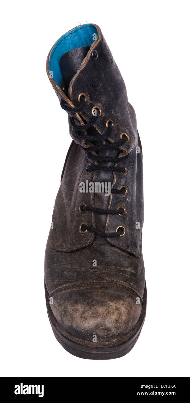 High Angle frontal view of a very worn right boot, issued by the ...