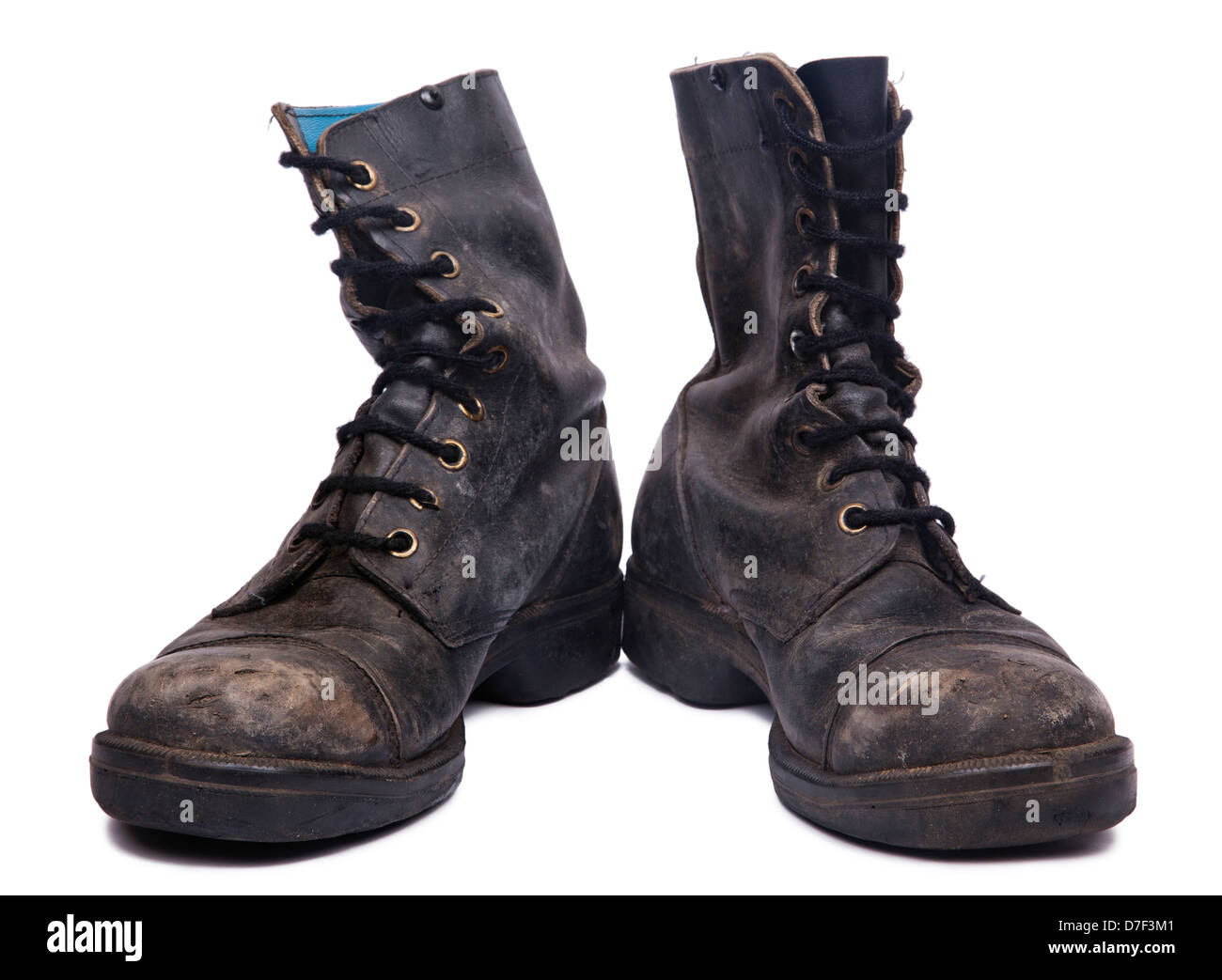 Frontal view of a very worn pair of boots, issued by the Israeli army ...