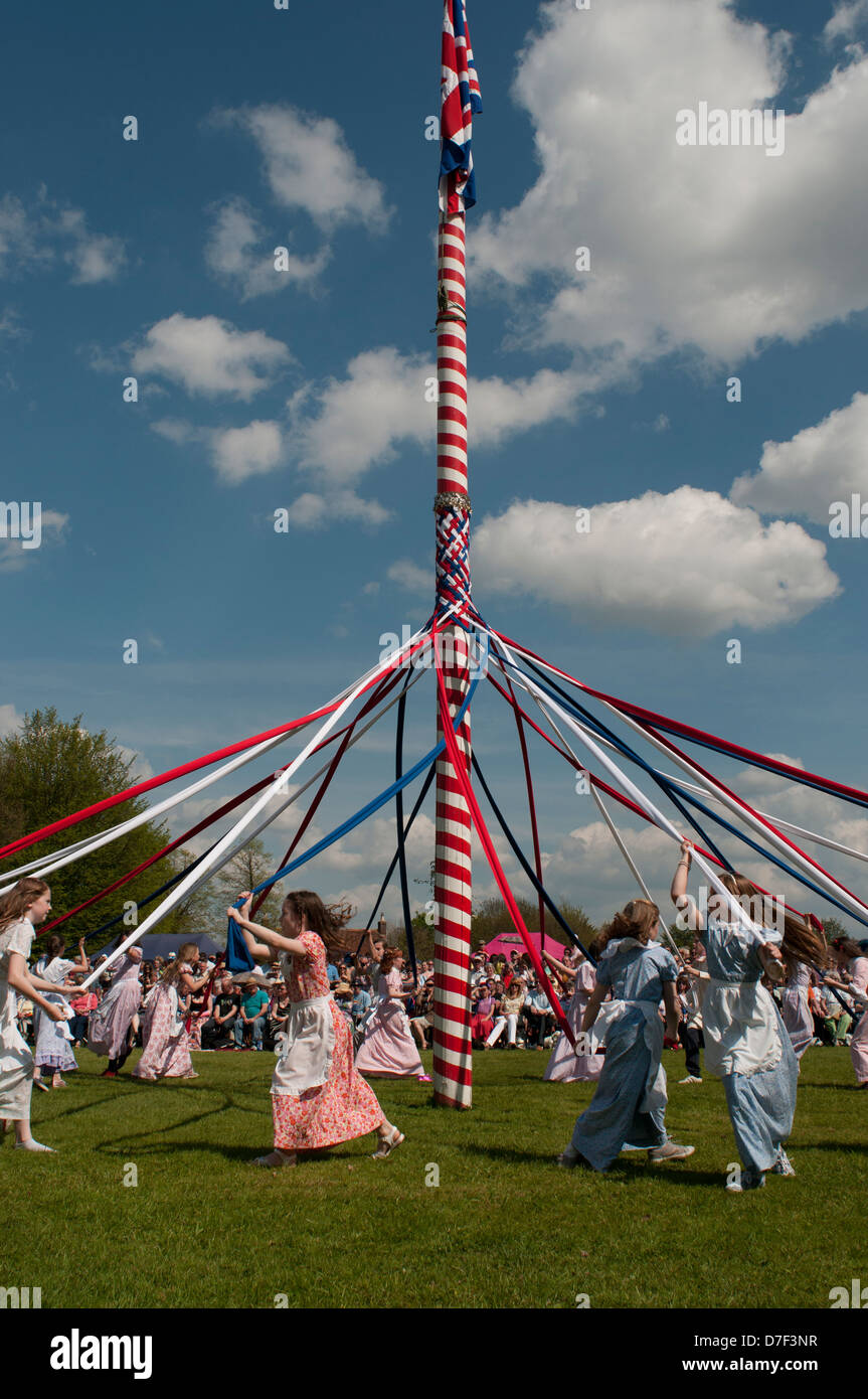 May Pole Dancing, Ickwell, Bedfordshire,England,May 2013. Children ...
