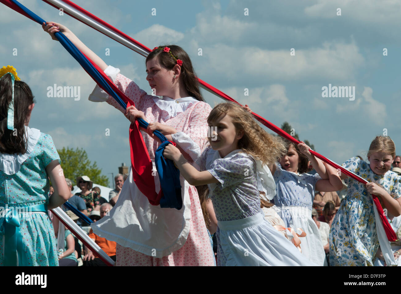 May Pole Dancing, Ickwell, Bedfordshire,England,May 2013. Children ...
