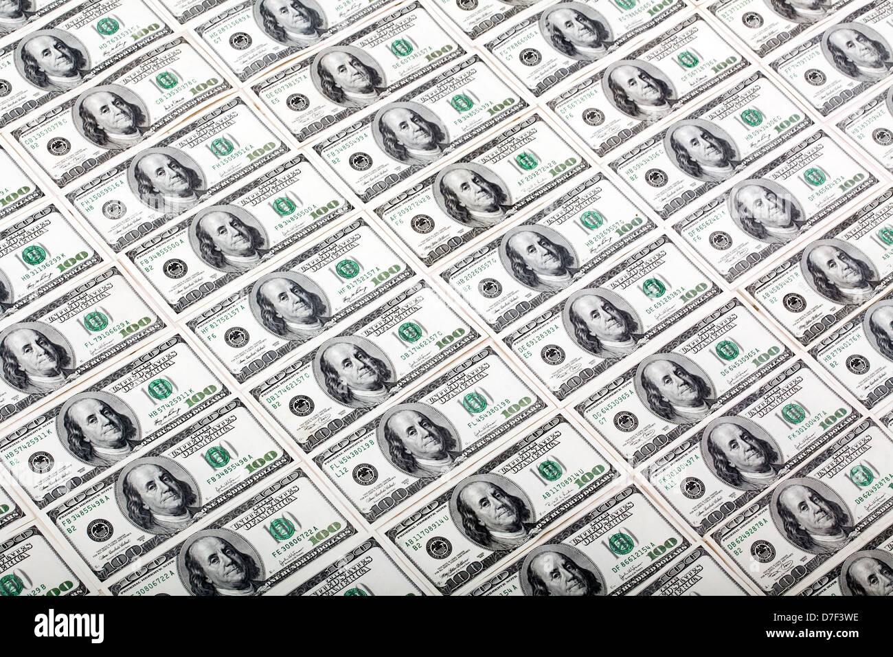 A high angle view of a very large amount of 100 US$ money notes Stock ...
