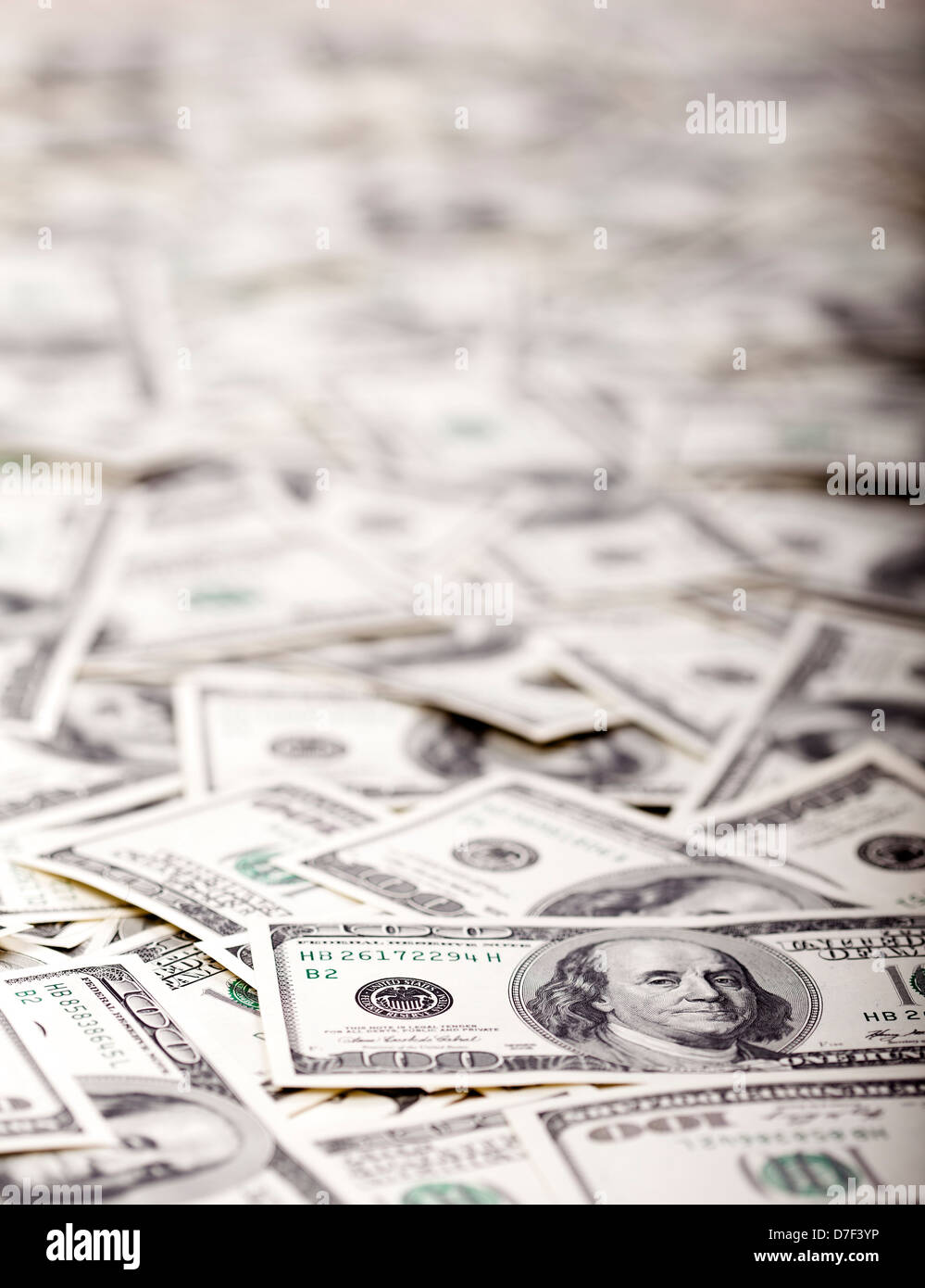 Macro shot Benjamin Franklin's portrait on 100 US$ money note defocused ...