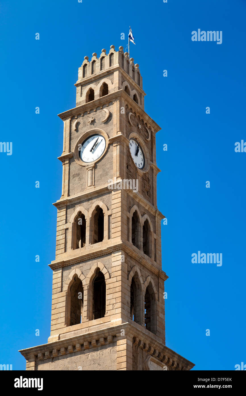 This clock tower in the old town of Acco (Acre) in Israel, was built in ...