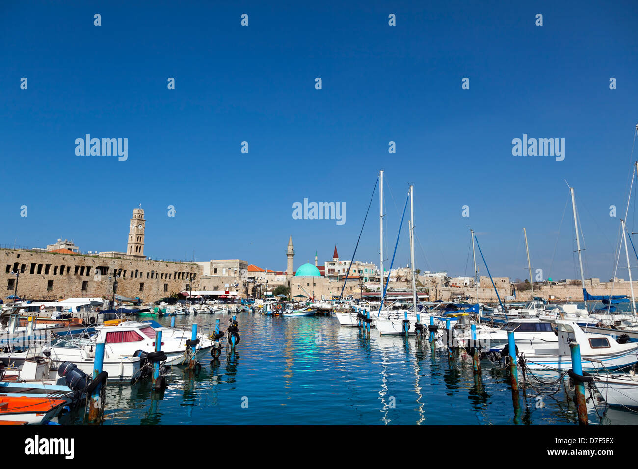 View at the harbor of the old town of Acco (Acre) in Israel Stock Photo ...