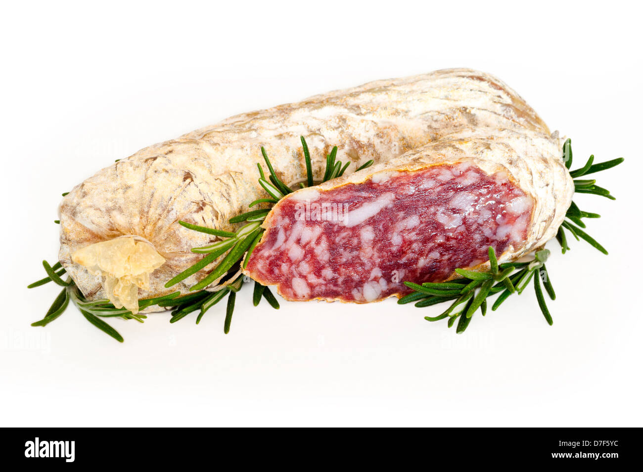 Slices of Salame from Italy on white background Stock Photo - Alamy