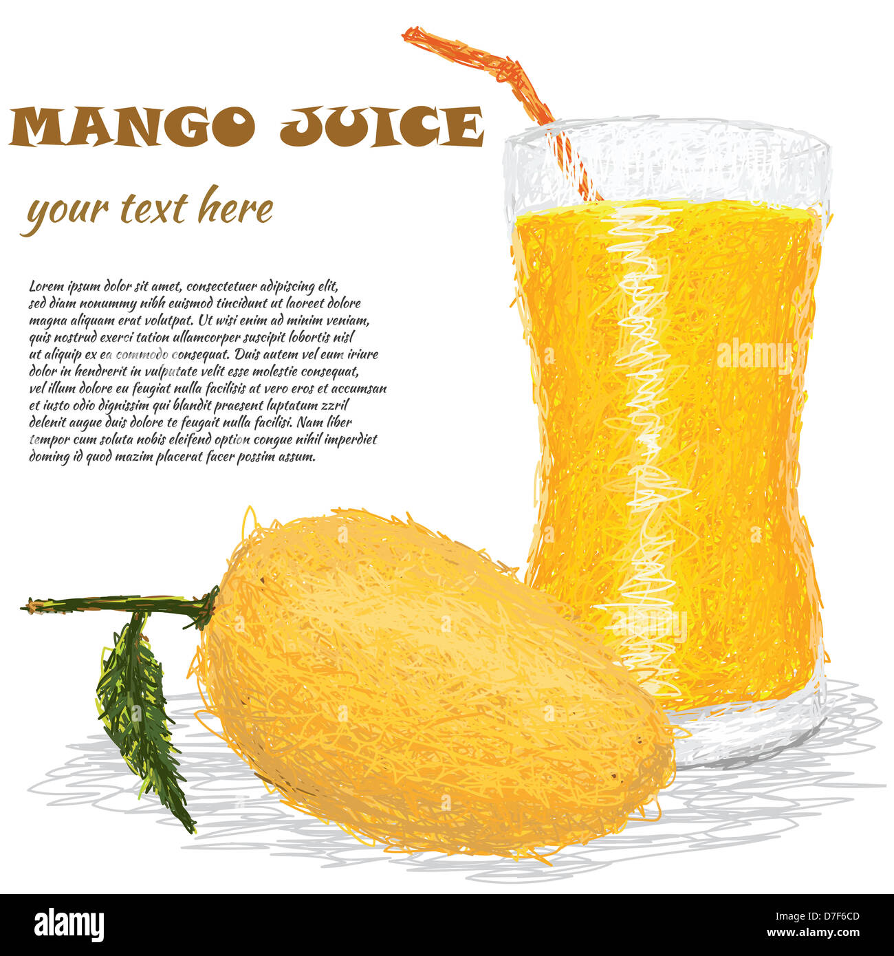 closeup illustration of fresh mango fruit and mango juice isolated in ...