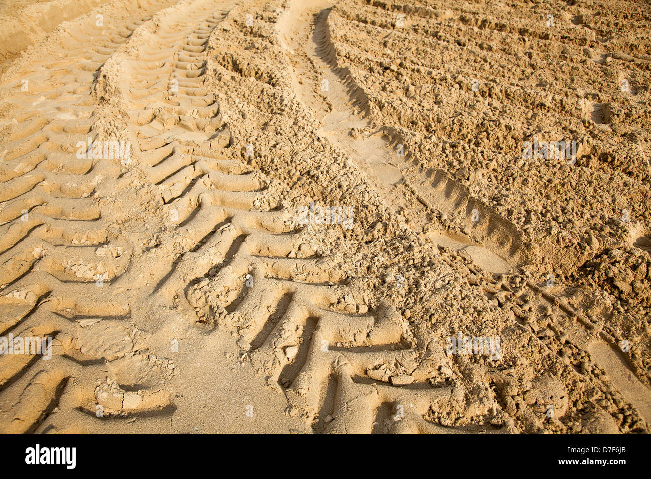 Tractor tire tracks on beach sand Stock Photo - Alamy