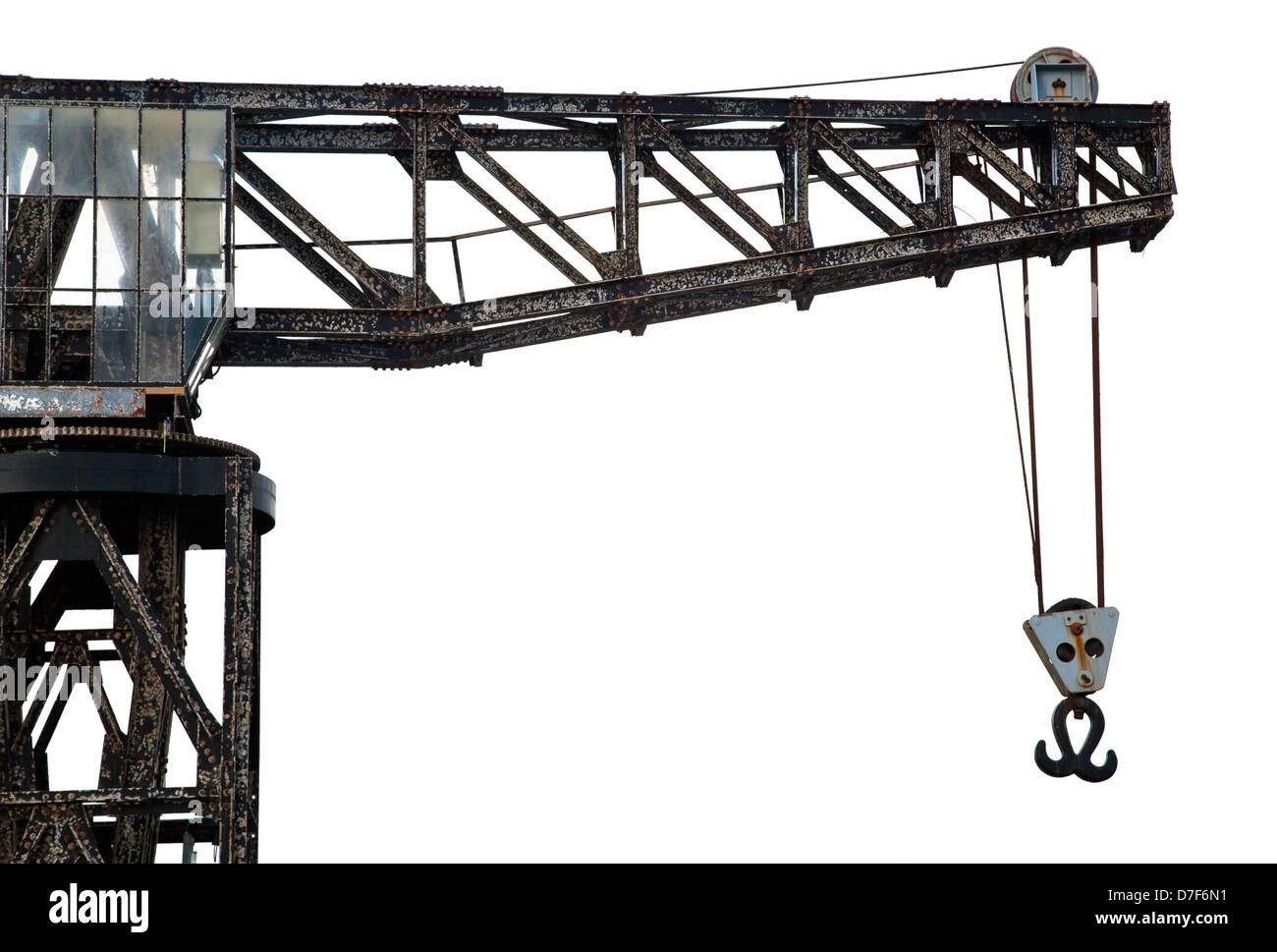 Silhouette vintage run-down crane in Tel-Aviv harbour. This crane has ...