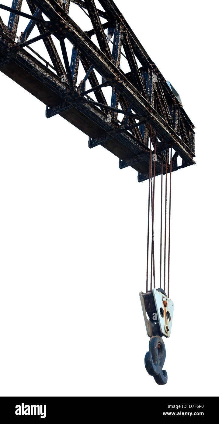 Part of a vintage run-down crane isolated on white background Stock ...