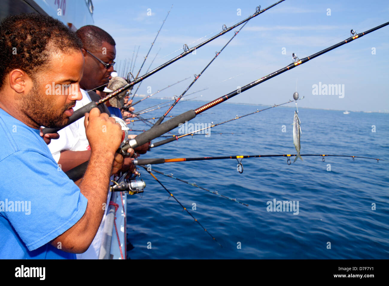 Miami Beach Florida Atlantic Ocean water charter fishing boat onboard ...