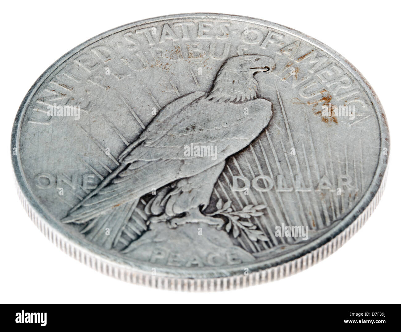 High angle view reverse (tails) side silver dollar minted in 1925 known ...