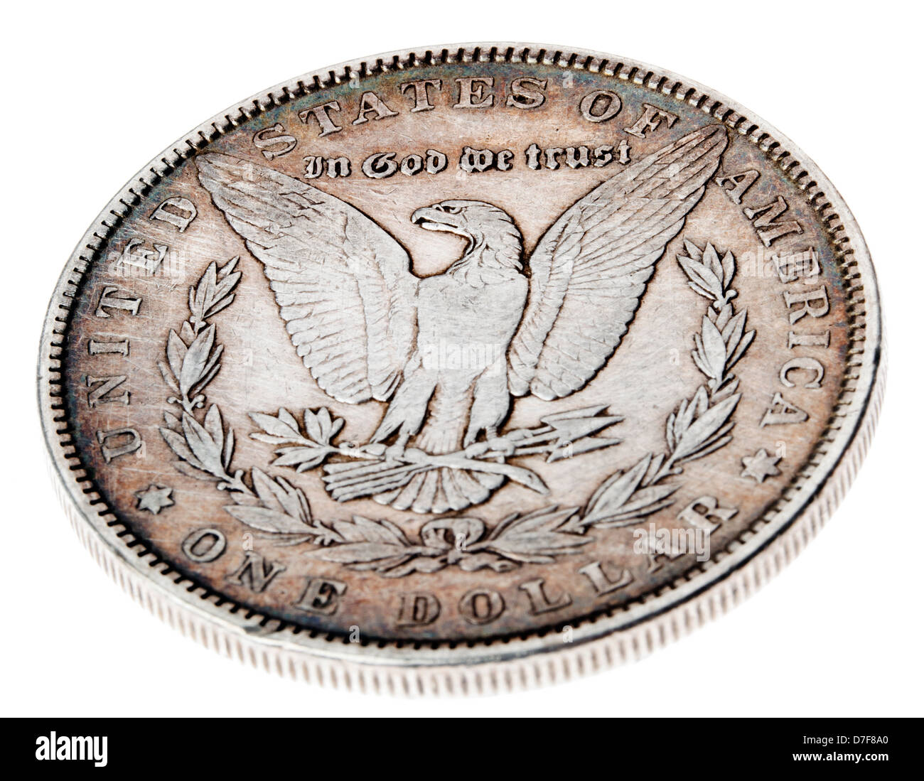 High angle view obverse (heads) side silver dollar minted in 1883 known ...