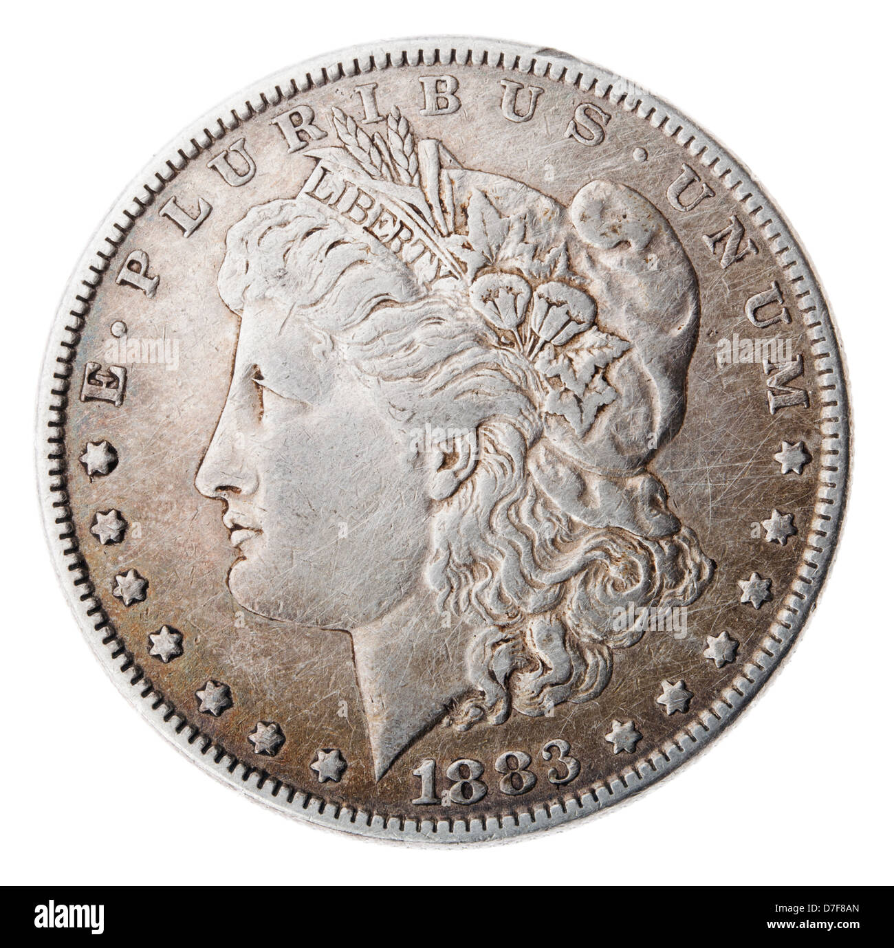 Frontal view obverse (heads) side silver dollar minted in 1883 known by ...