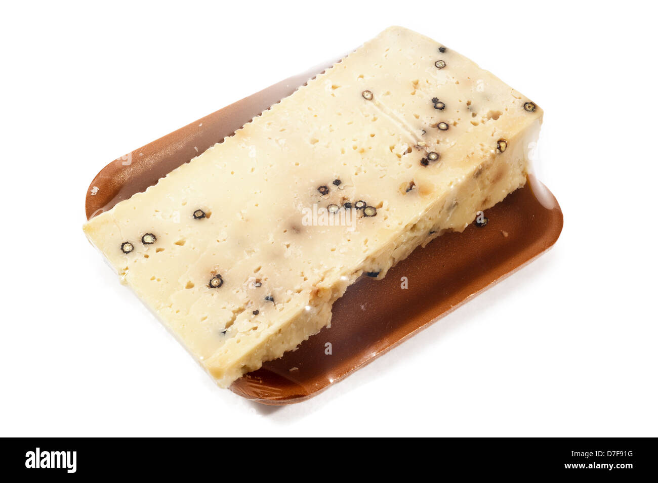 pepper cheese in plastic plate from supermarket on white background ...