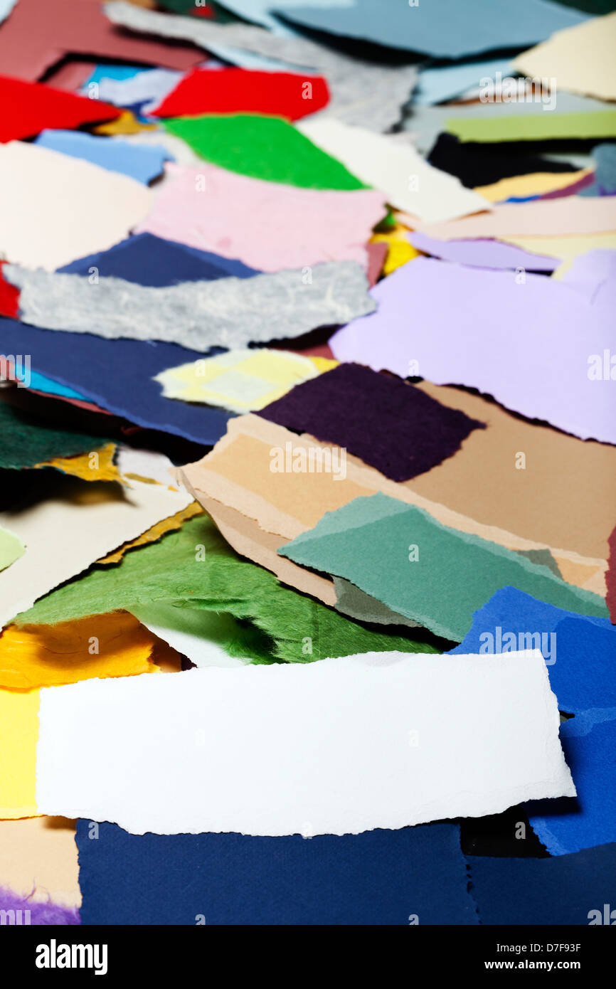 Torn long white fiber paper on background large group torn pieces paper ...