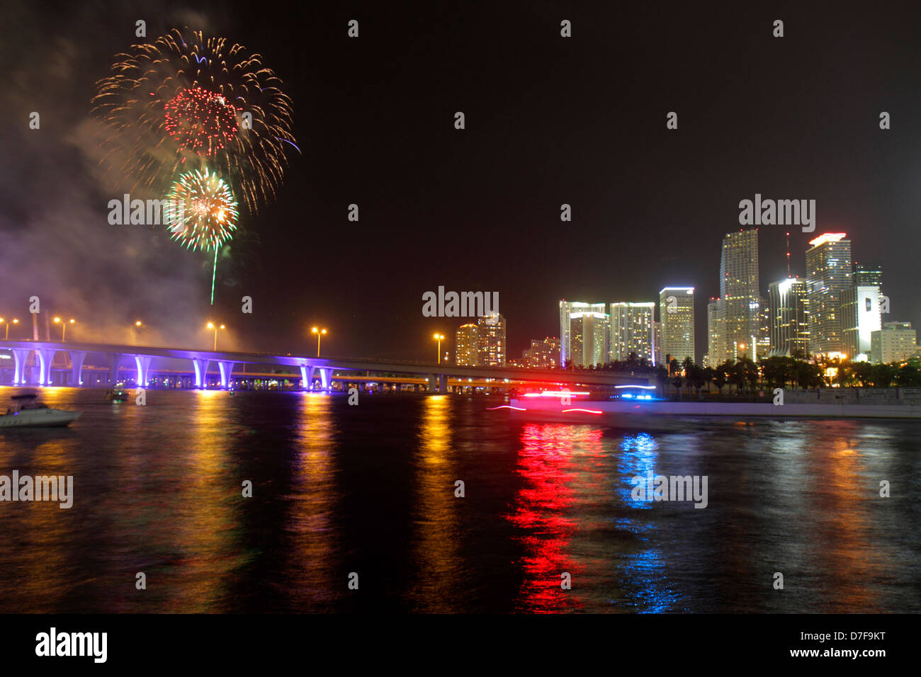 Miami Florida,Government Cut,Biscayne Bay water night,downtown city ...
