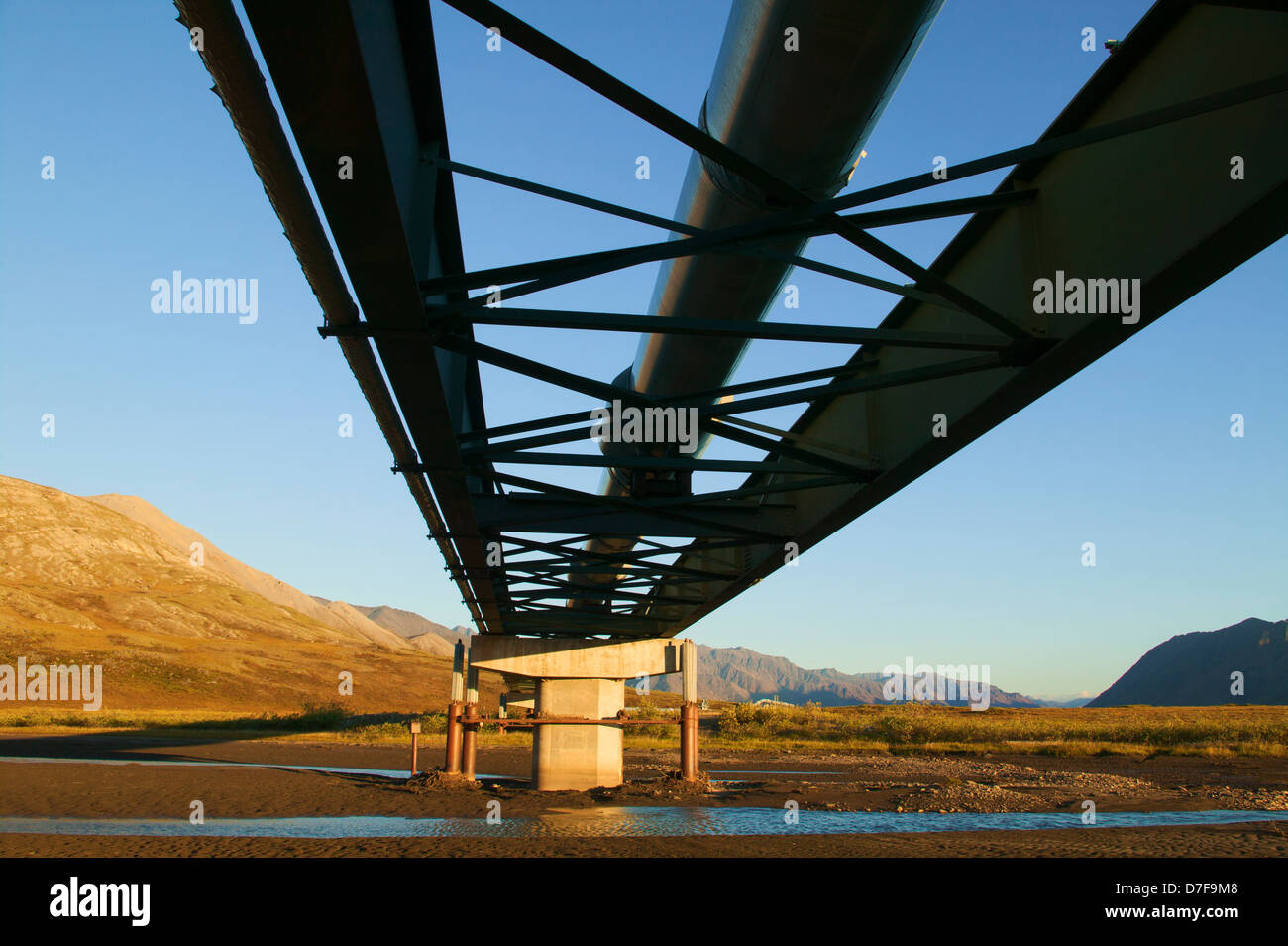 The Trans Alaska Pipeline crosses the Atigun River along the Dalton ...