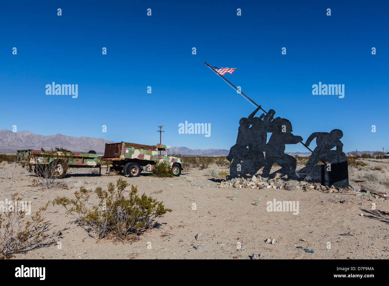 An Imo Jima War Memorial Replica on highway 62 in the California desert ...