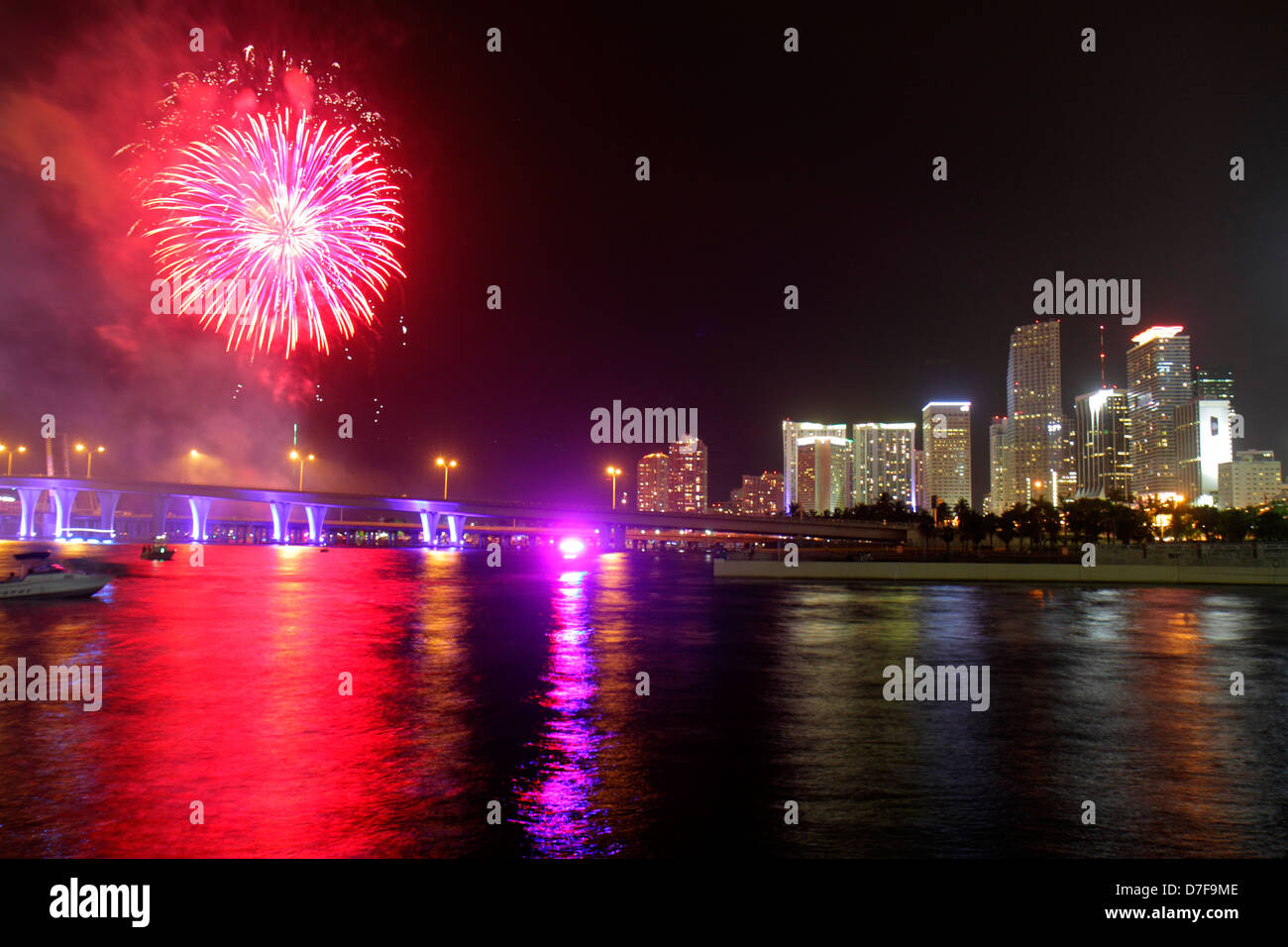 Miami Florida,Government Cut,Biscayne Bay water night,downtown city ...
