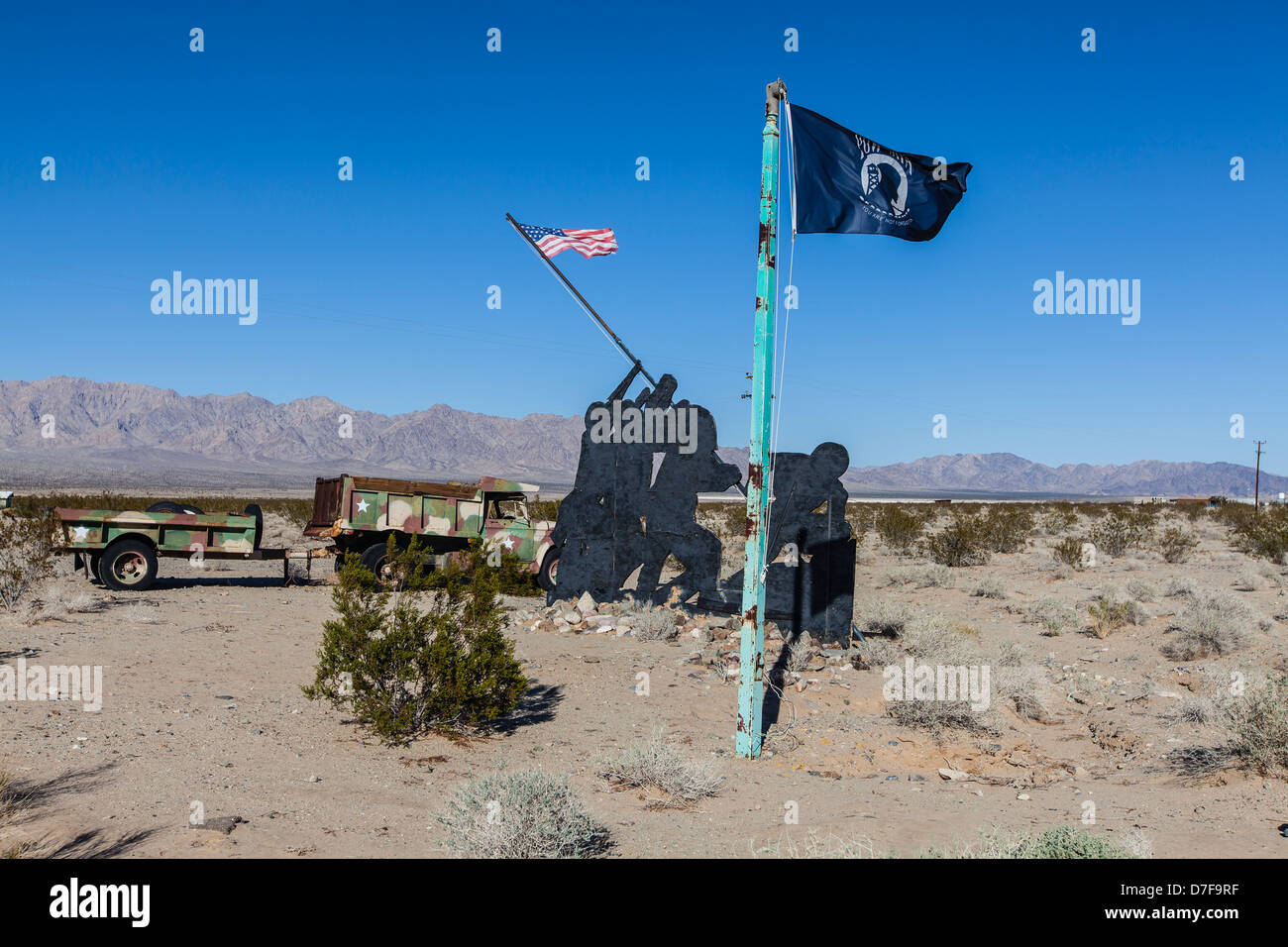 An Imo Jima War Memorial Replica on highway 62 in the California desert ...