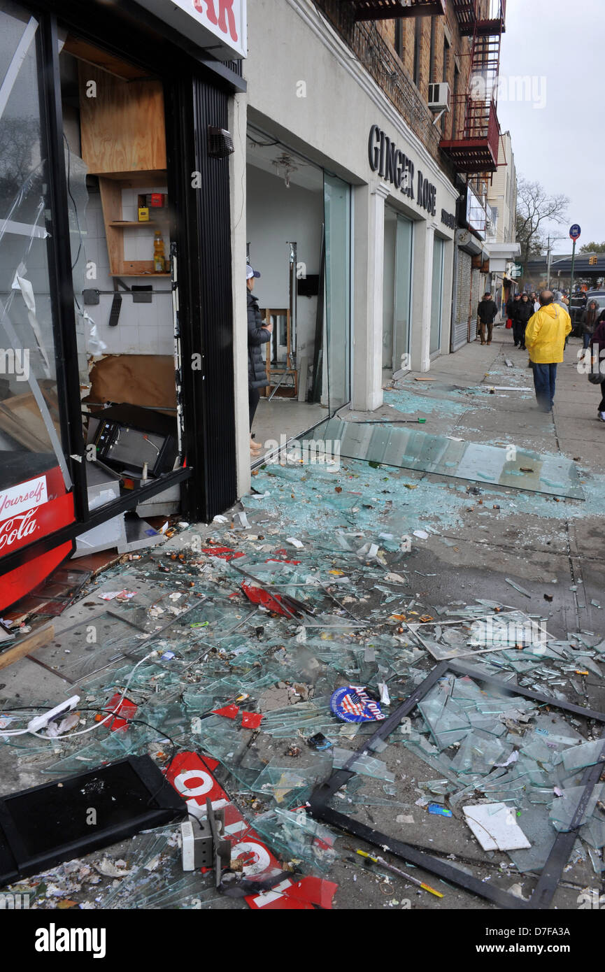 BROOKLYN, NY - OCTOBER 30: Destroyed grocery store in the Sheepsheadbay ...