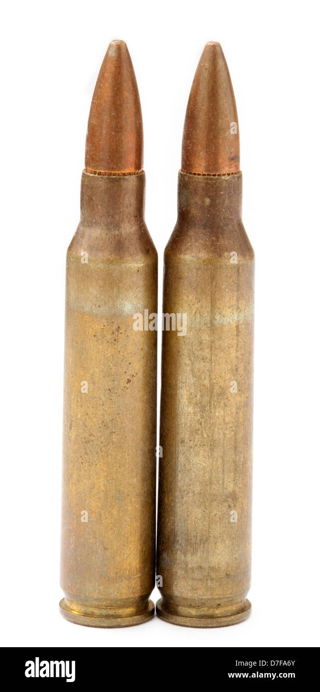 Two isolated 5.56 assault rifle cartridges (for M-16 assault rifle for ...