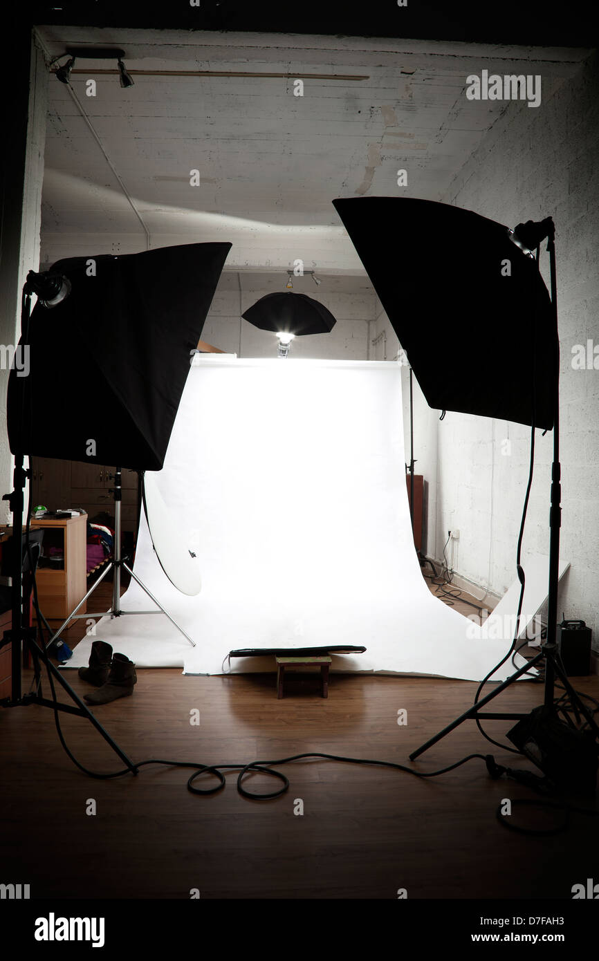 Loft turned into a photographer studio ready for action. White paper ...