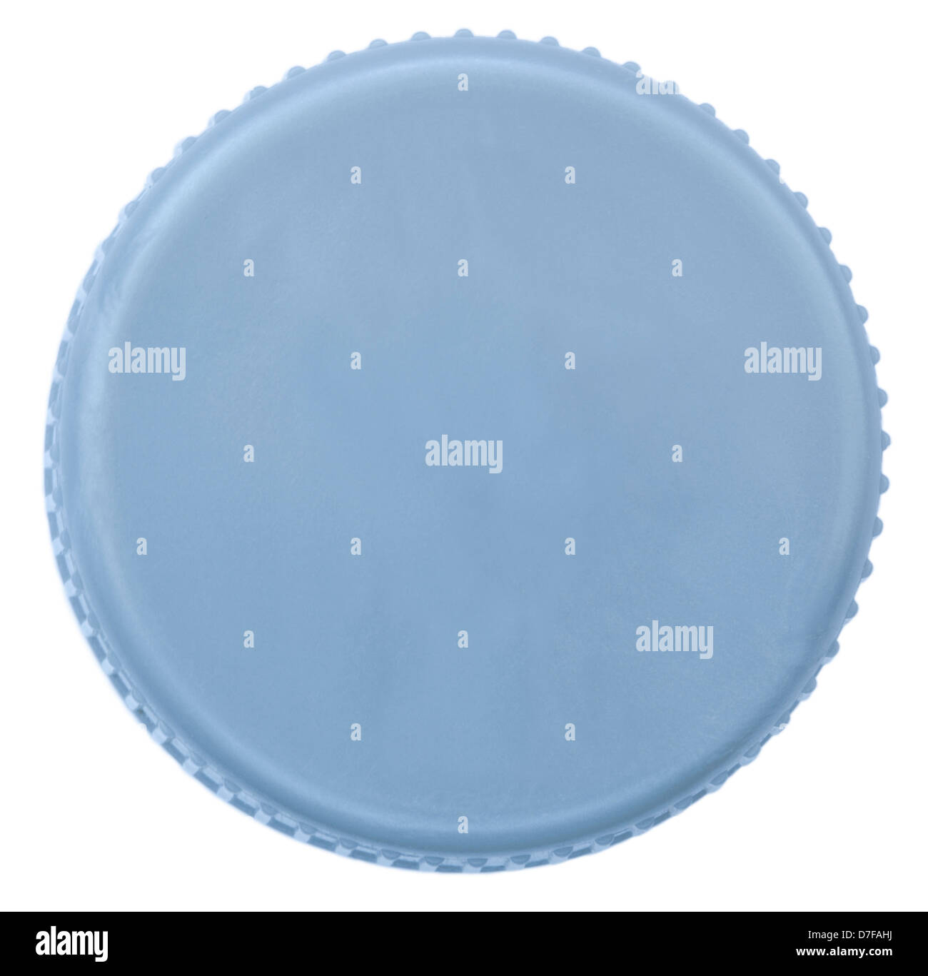 Single red plastic bottle cap isolated on white background. Top side ...