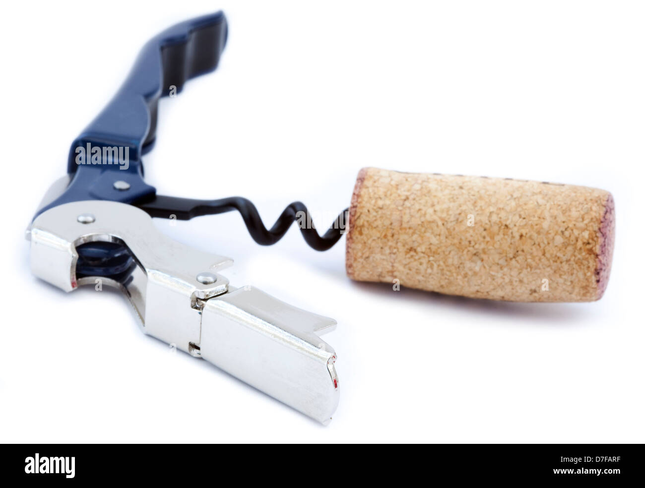 Cork attached to a bottle opener's corkscrew. Isolated on white ...